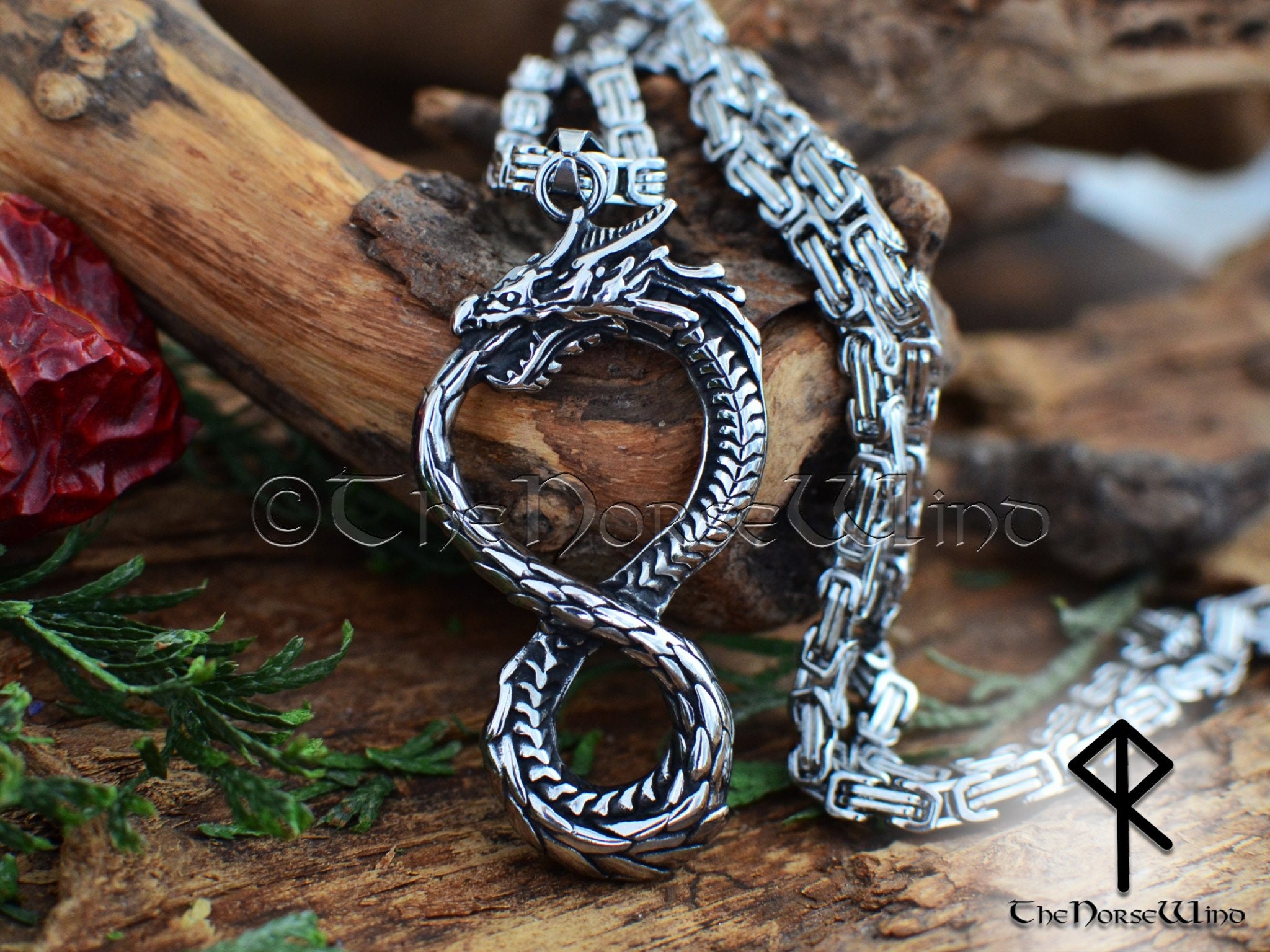 Viking Dragon Necklace, Norse Serpent Pendant, Infinity Knot ...