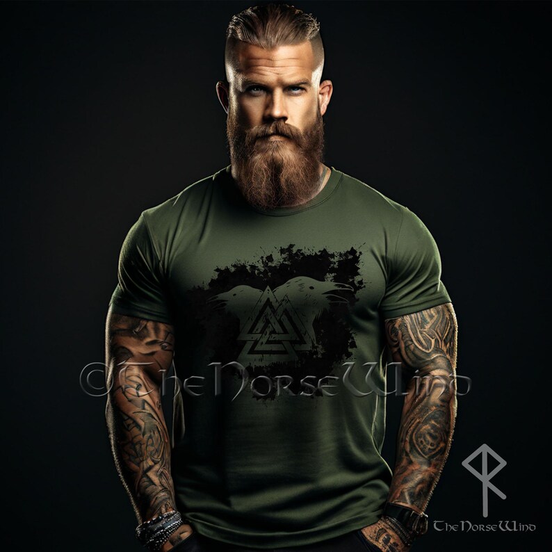 Viking Ravens T-shirt, Valknut & Odin's Ravens Norse Warriors Tee ...