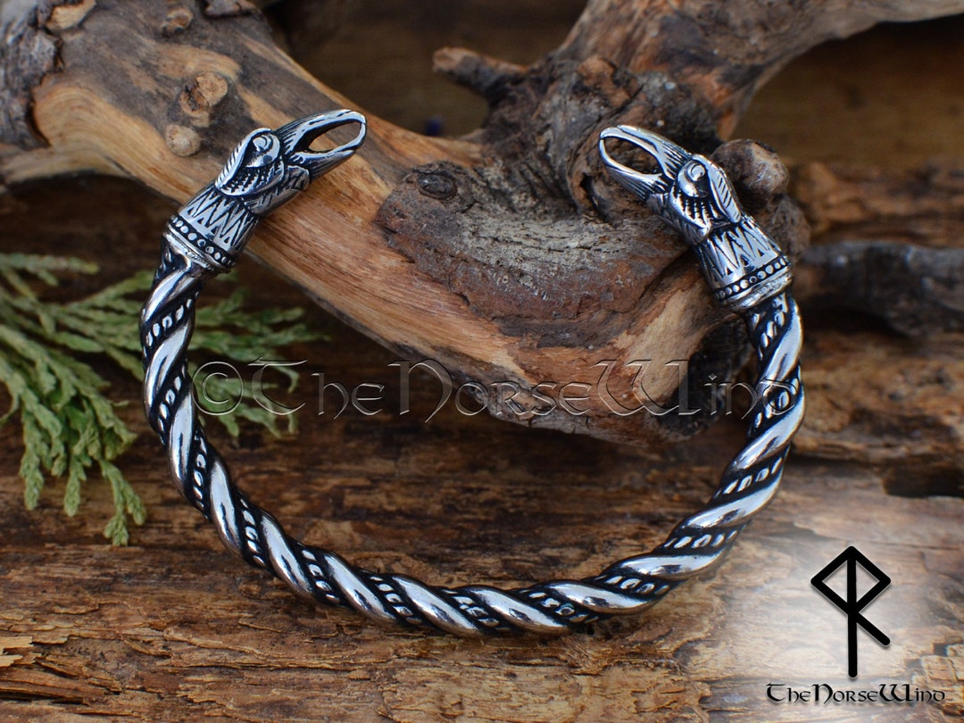 Viking Bracelet - Raven Heads Torque - Stainless Steel Viking Arm Ring ...