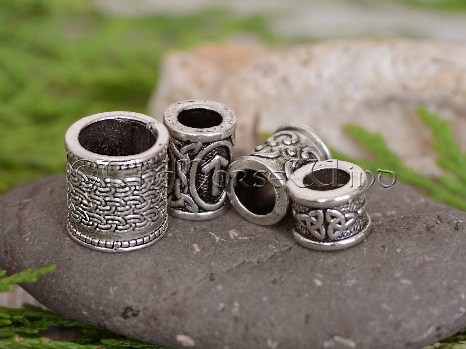 Set of 4 Viking Beard Rings / Hair Beads KIT with Rune Bead of | Etsy