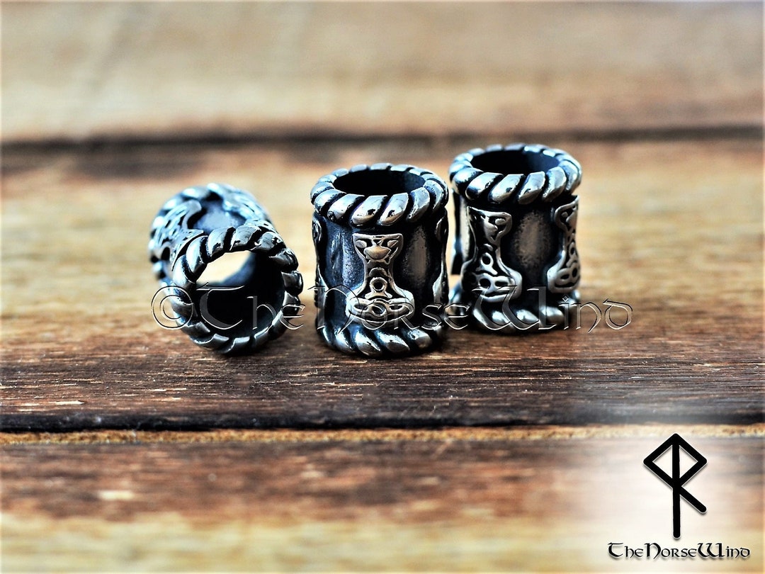 Viking Beard Beads, Large Hole Thor's Hammer Hair Rings, Mjolnir Celtic ...