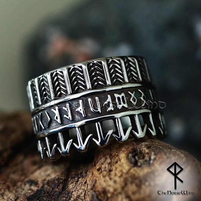 Viking Arrows Rune Ring, Elder Futhark Arrow Crown Norse Warrior Ring ...