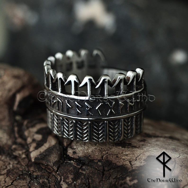 Viking Arrows Rune Ring, Elder Futhark Arrow Crown Norse Warrior Ring ...