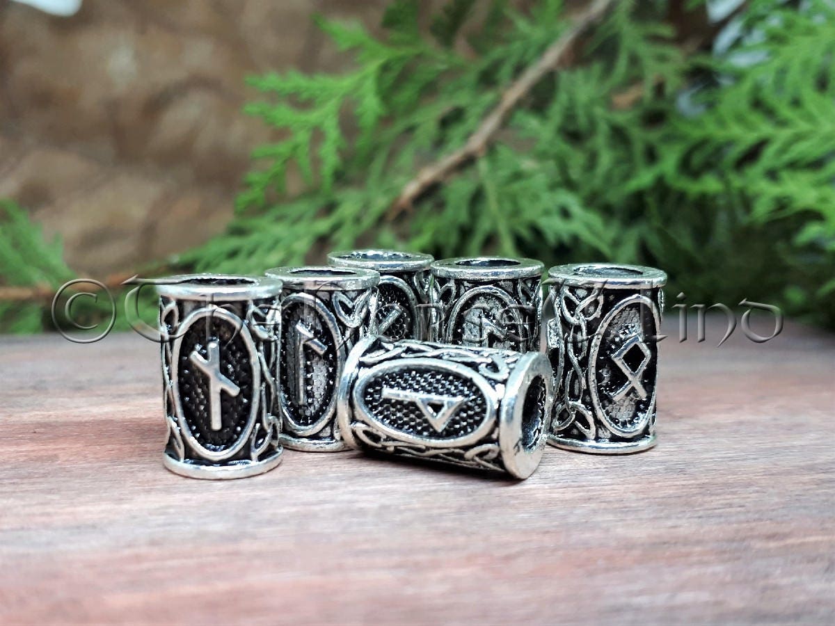 Viking Runes Beard Beads, Silver Futhark Rune Hair Bead / Beard Ring ...