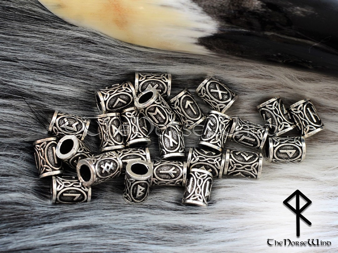 Viking Runes Set Beard Beads 24 Pcs LOT Futhark Runes Hair Bead Beard ...