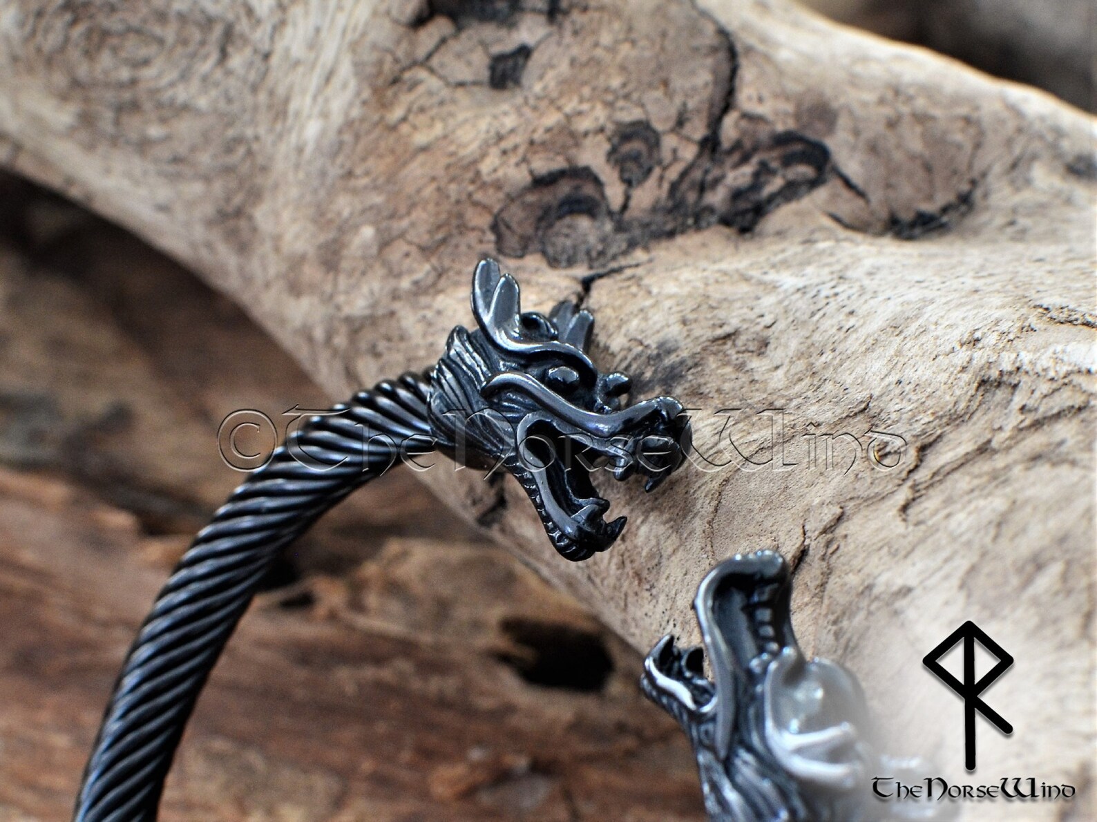 Viking Bracelet Nidhogg Dragon Head Torc, Black Stainless Steel Viking ...