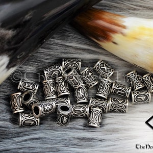 Viking Runes Set Beard Beads 24 Pcs LOT Futhark Runes Hair Bead Beard ...