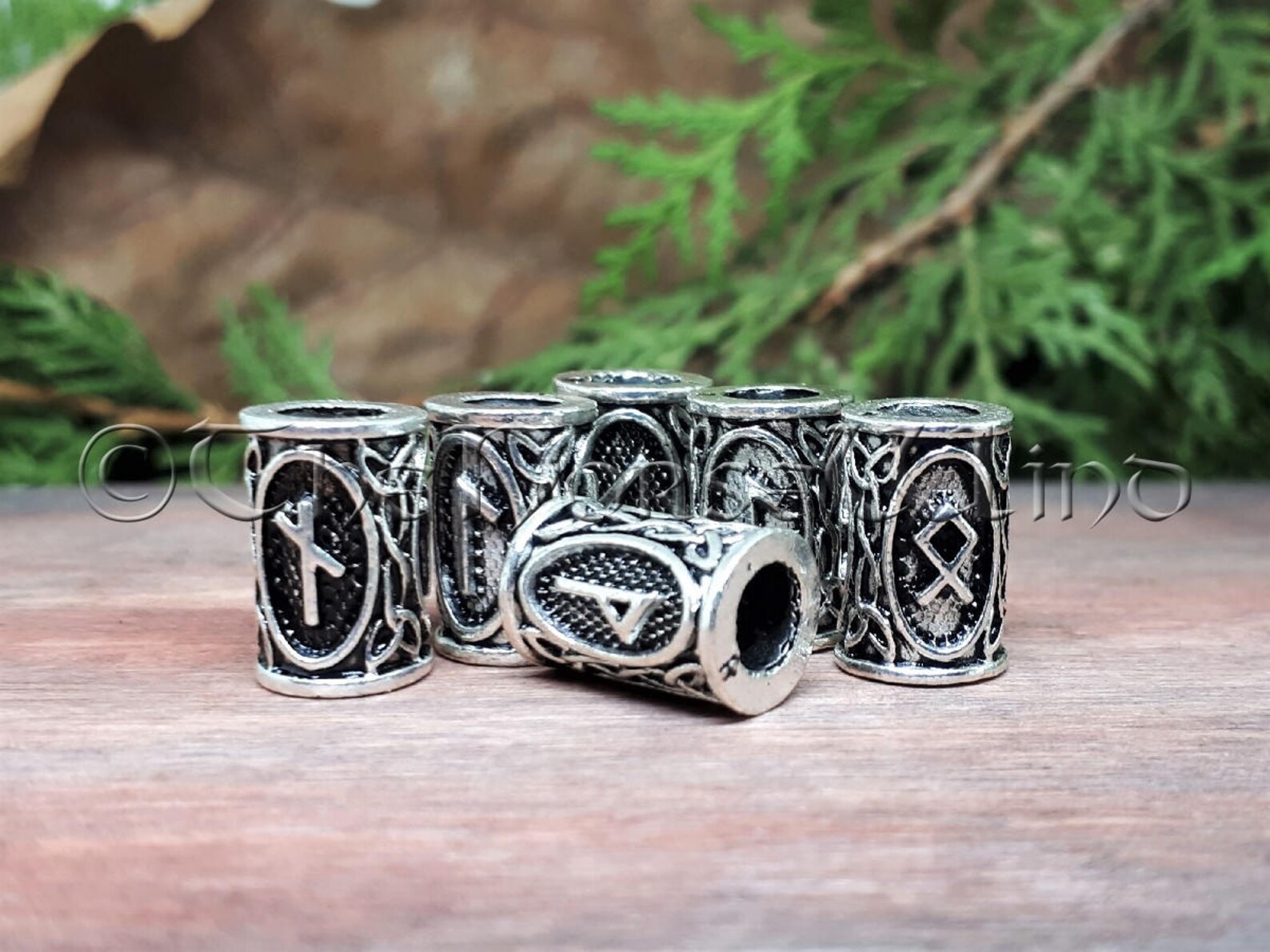 Viking Runes Beard Beads, Silver Futhark Rune Hair Bead / Beard Ring ...