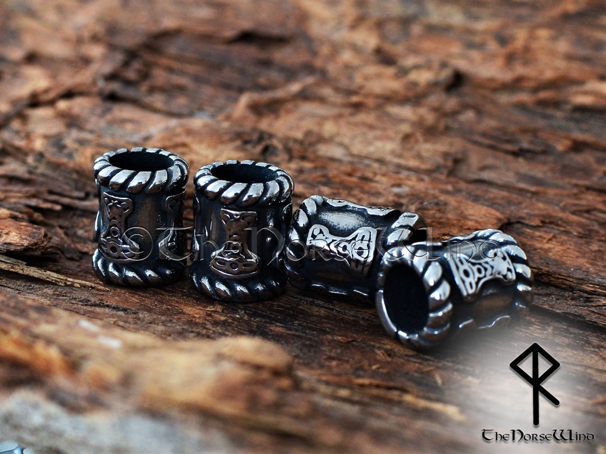 Viking Beard Beads, Large Hole Thor's Hammer Hair Rings, Mjolnir Celtic ...