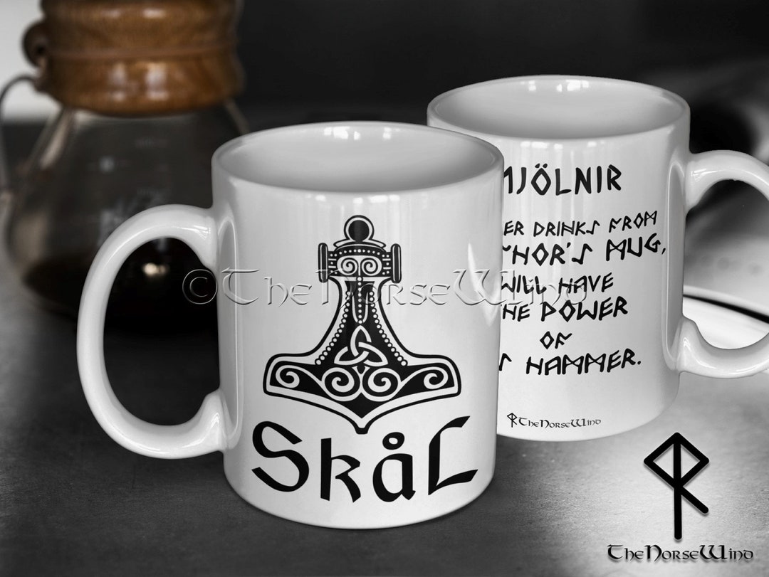 Thor's Hammer Viking Mug, Mjolnir Skål Coffee Mug, Norse Runes Asatru ...
