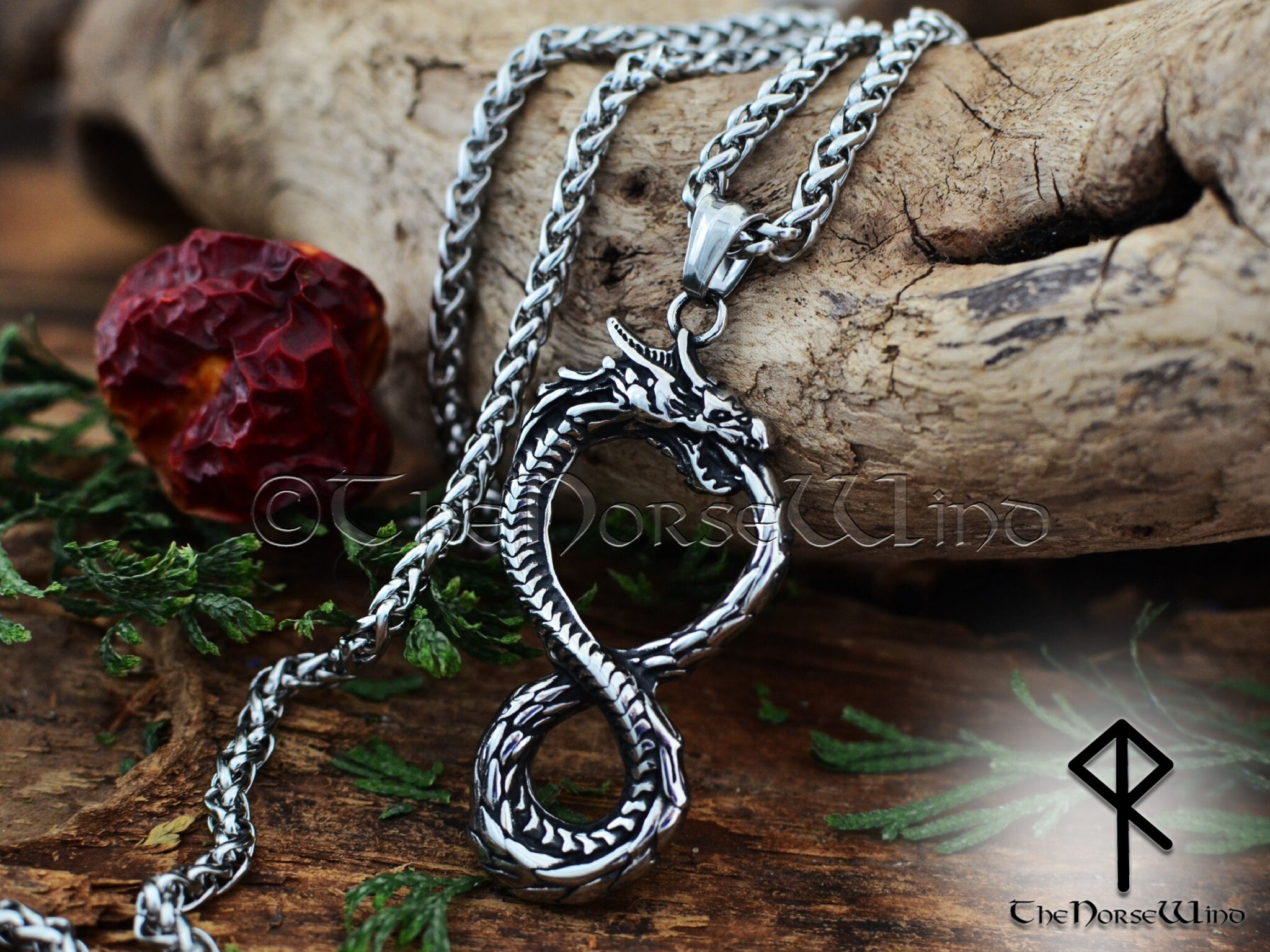 Viking Dragon Necklace, Norse Serpent Pendant, Infinity Knot ...