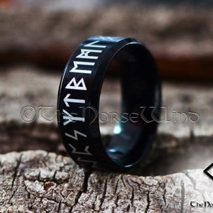 Viking Runes Ring, Norse Runes Circle Ring, Black Stainless Steel Ring ...