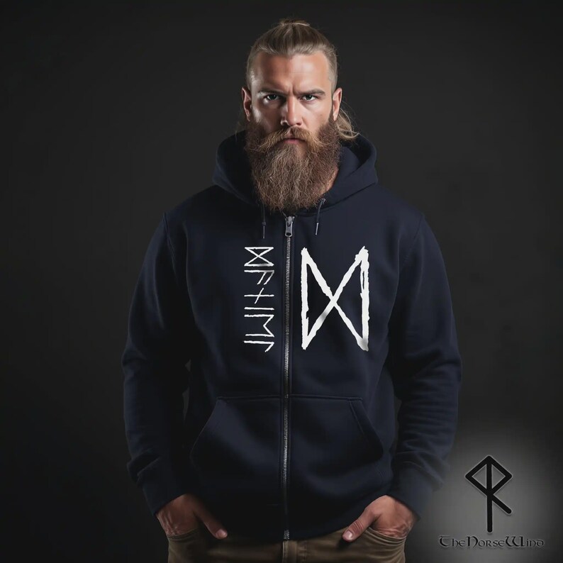 Personalized Viking Rune Zip-up Hoodie – Custom Name in Elder Futhark ...