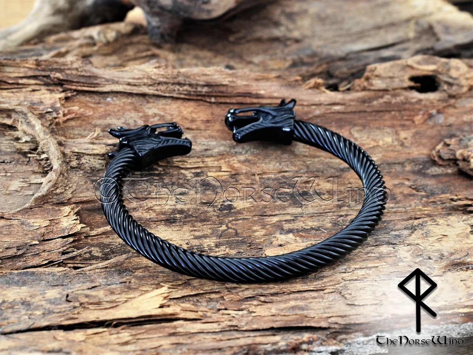 Viking Bracelet Nidhogg Dragon Head Torc, Black Stainless Steel Viking ...