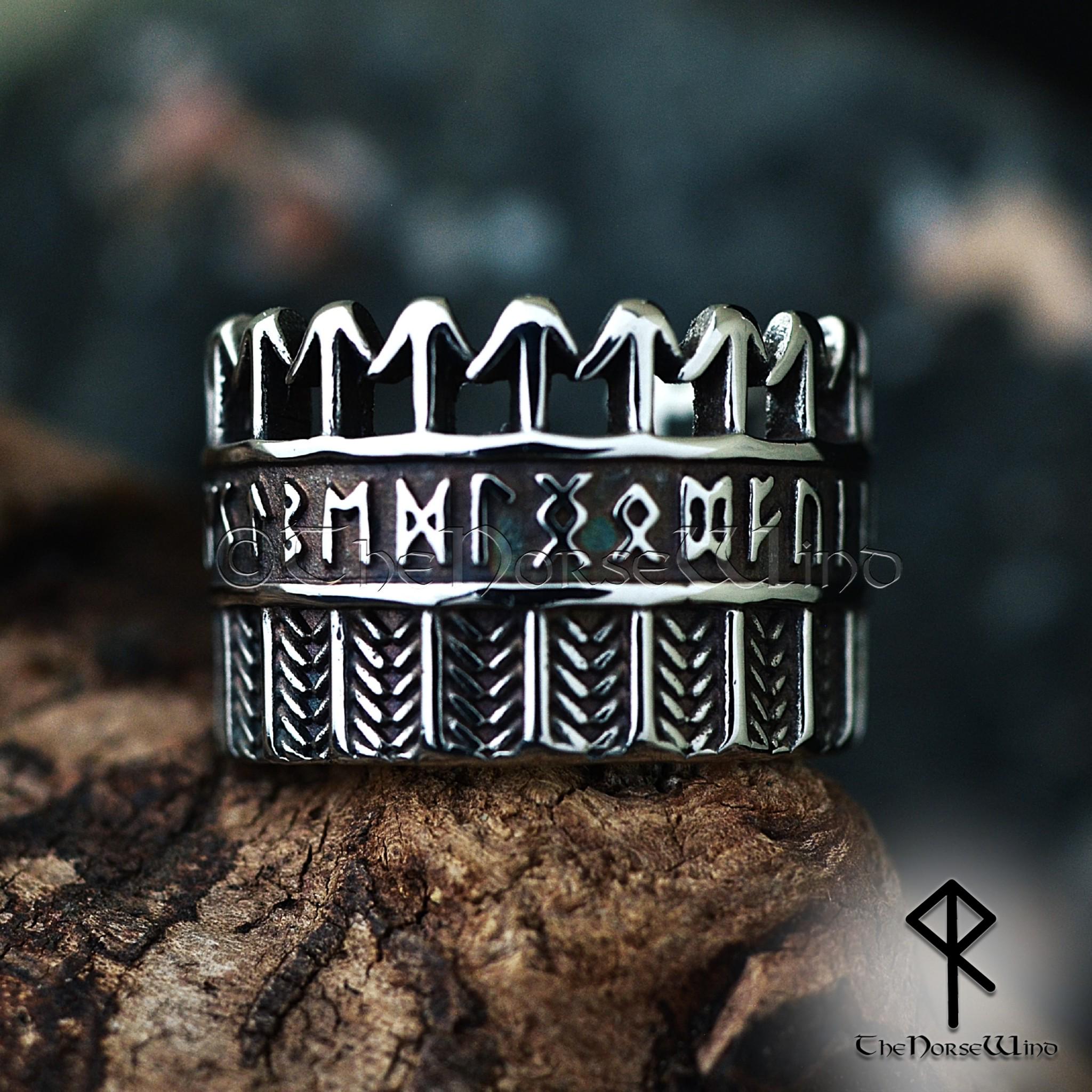 Viking Arrows Rune Ring, Elder Futhark Arrow Crown Norse Warrior Ring ...