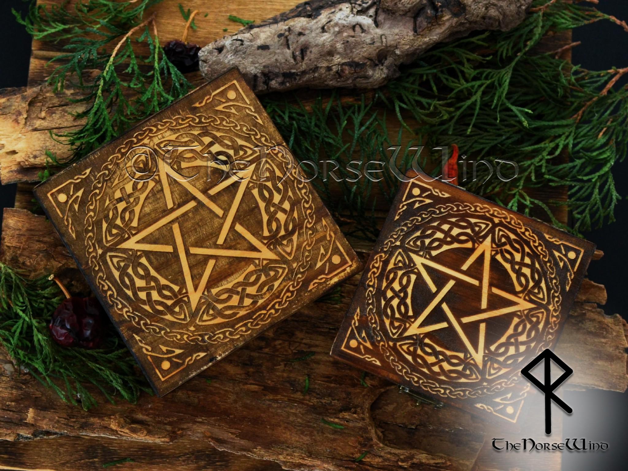 Celtic Knot Pentagram Altar Box, Carved Wooden Chest, Norse Witch ...