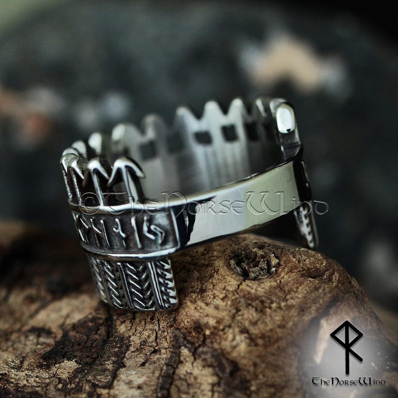 Viking Arrows Rune Ring, Elder Futhark Arrow Crown Norse Warrior Ring ...