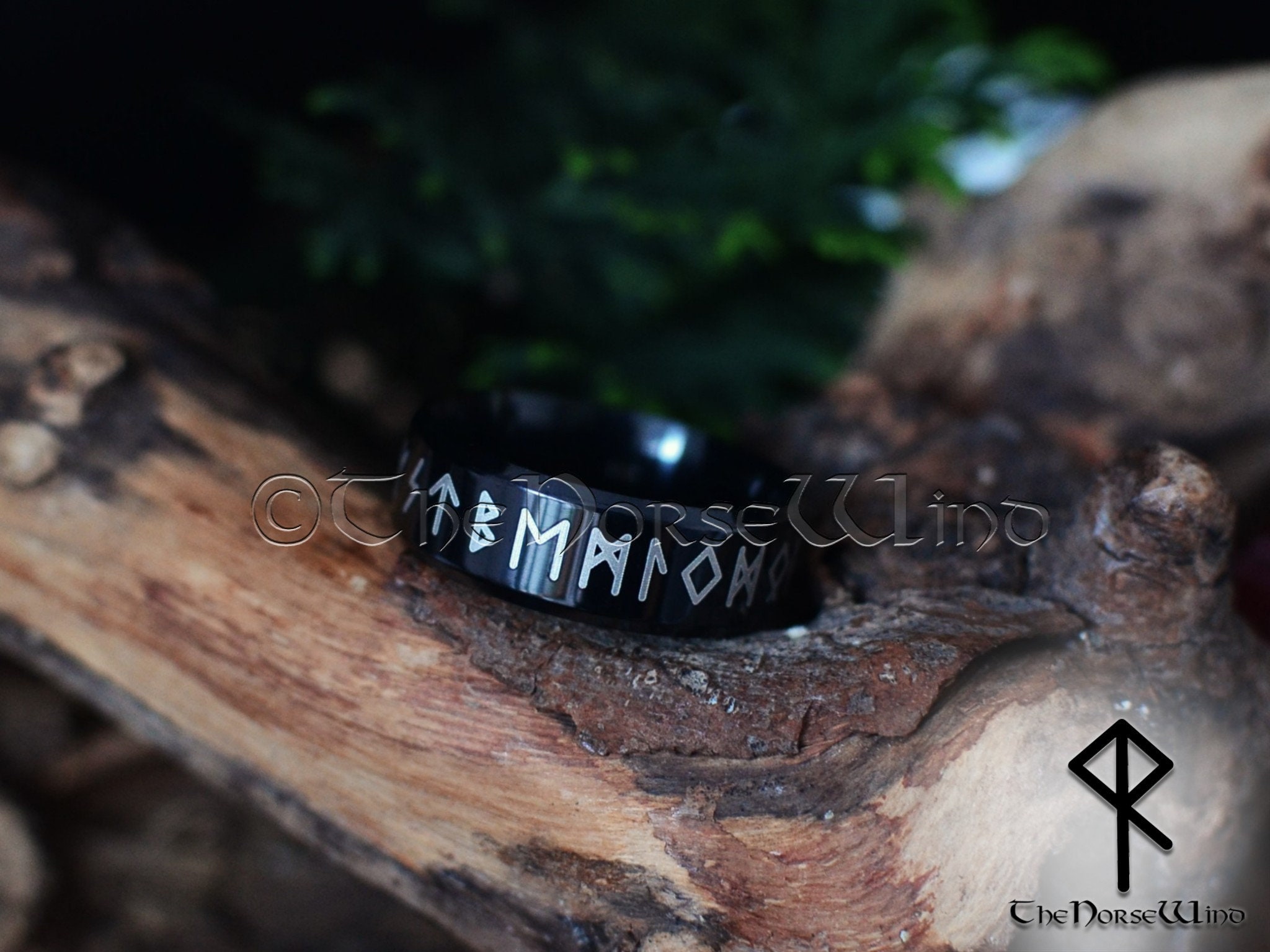 Viking Runes Ring, Norse Runes Circle Ring, Black Stainless Steel Ring ...