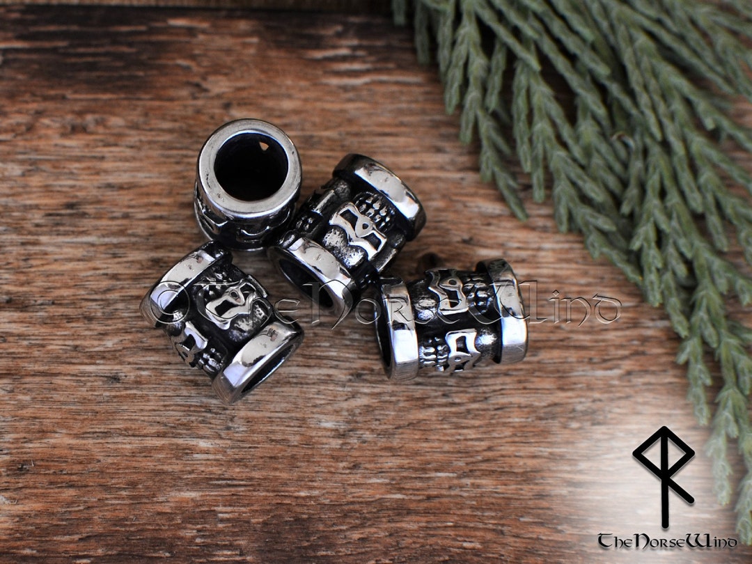 Viking Beard Beads, Norse Skull Hair Rings Celtic Dreadlocks, Steel ...
