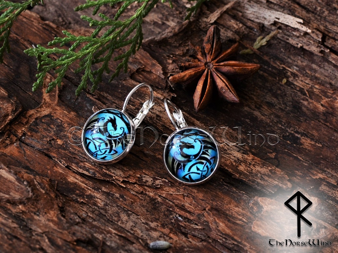 Handcrafted Dragon Earrings, Viking Ear Studs, Blue Earrings Celtic ...