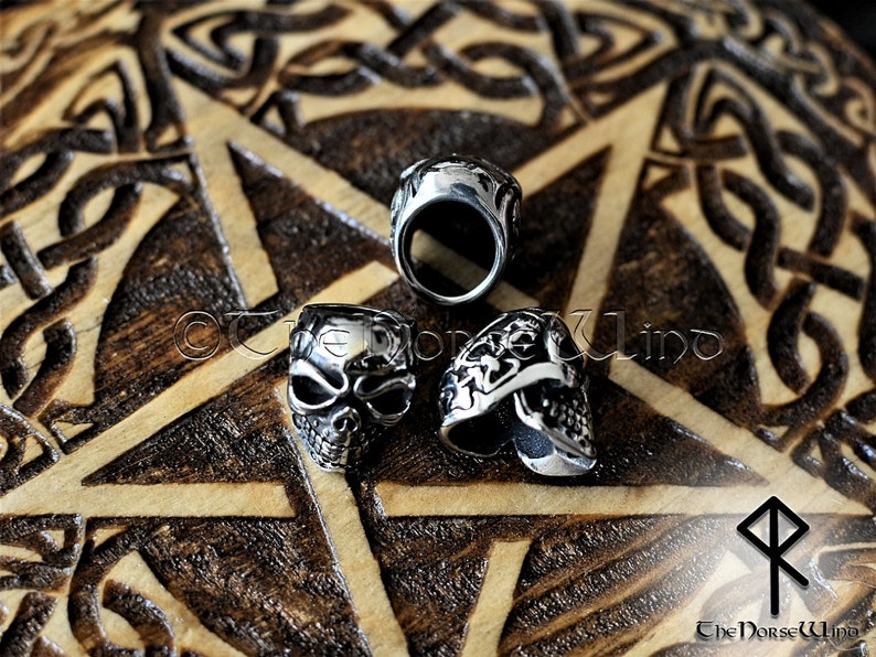 Viking Beard Beads, Skull Hair Beads, Human Skull Beard Rings, Skeleton ...