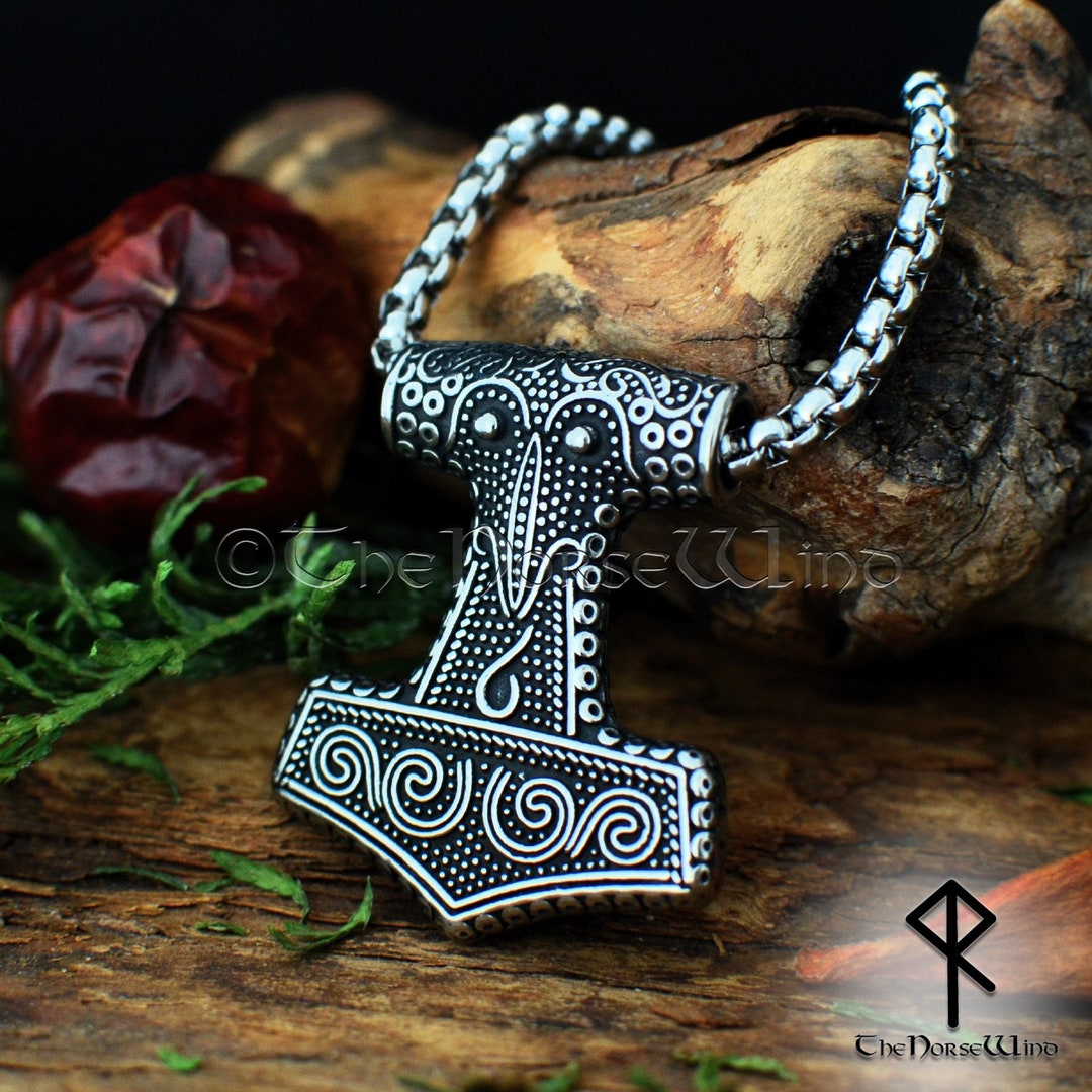 Thor's Hammer Necklace, Mjolnir Runes Viking Necklace, Scania Raven ...
