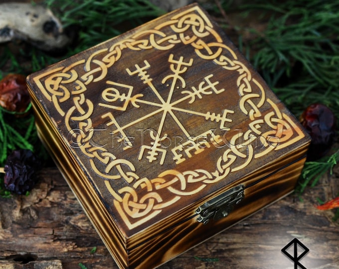 Vegvisir Viking Wooden Box, Carved Runic Compass, Viking Jewelry Chest ...
