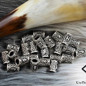 Viking Runes Set Beard Beads 24 Pcs LOT Futhark Runes Hair Bead Beard ...