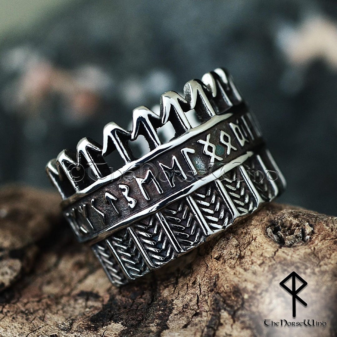 Viking Arrows Rune Ring, Elder Futhark Arrow Crown Norse Warrior Ring ...