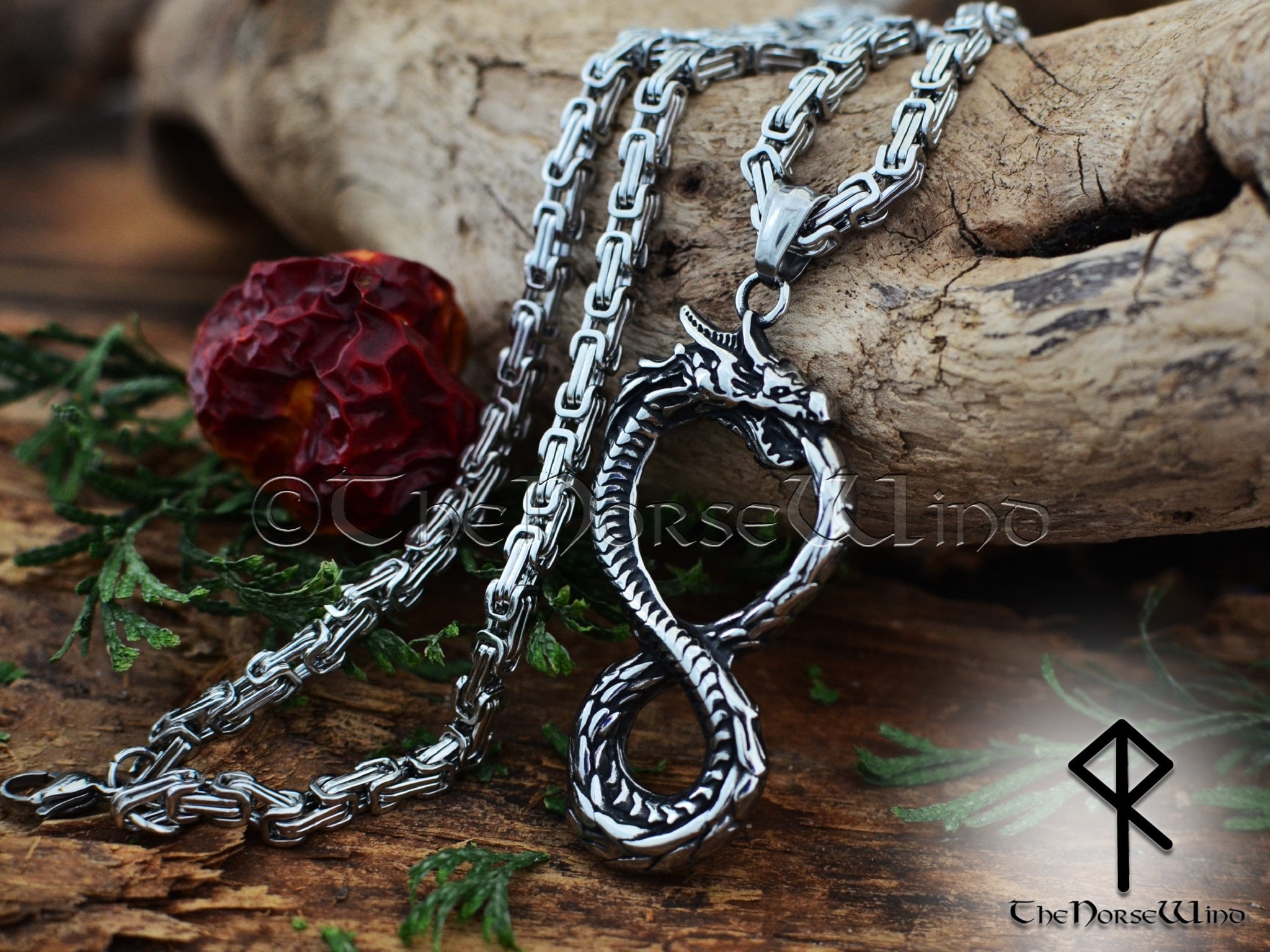Viking Dragon Necklace, Norse Serpent Pendant, Infinity Knot ...