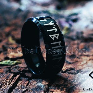 Viking Runes Ring, Norse Runes Circle Ring, Black Stainless Steel Ring ...