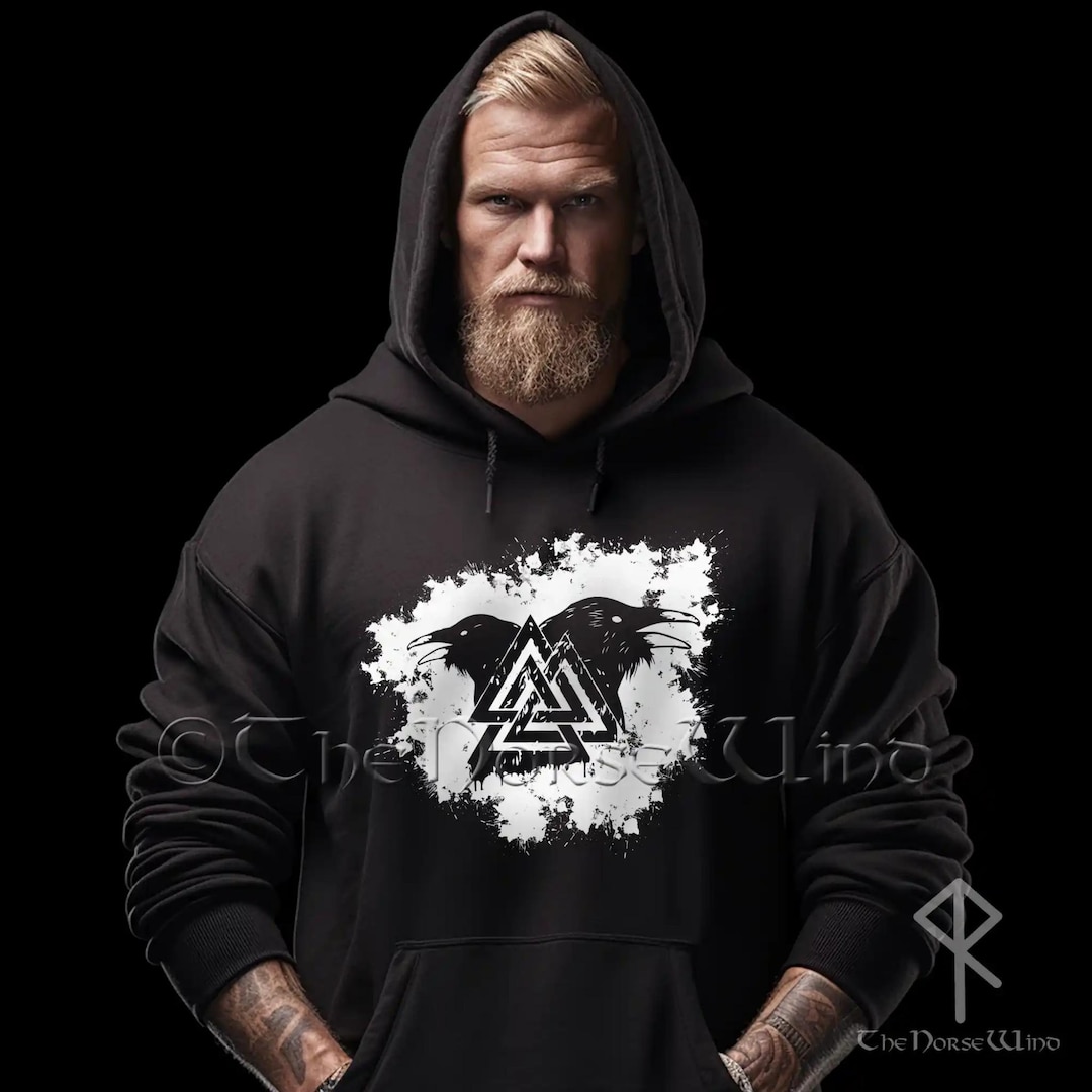 Viking Hoodie Odin’s Ravens Valknut, Norse Mythology Sweatshirt, Huginn ...
