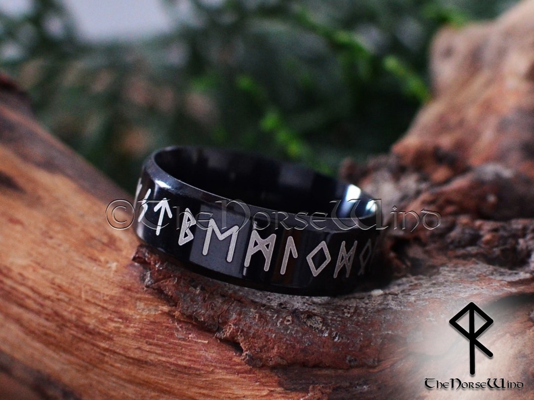Viking Runes Ring, Norse Runes Circle Ring, Black Stainless Steel Ring ...
