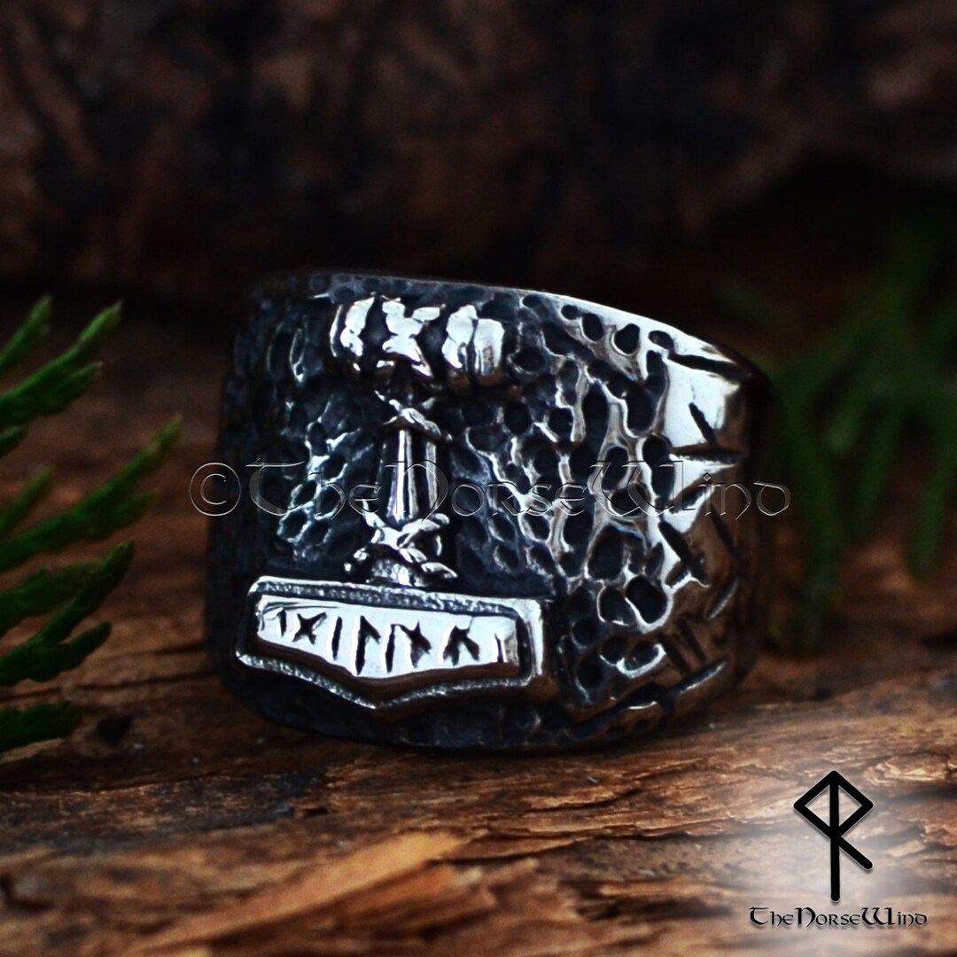Thor's Hammer Viking Ring, Solid Mjolnir Men's Ring, Norse Warriors ...