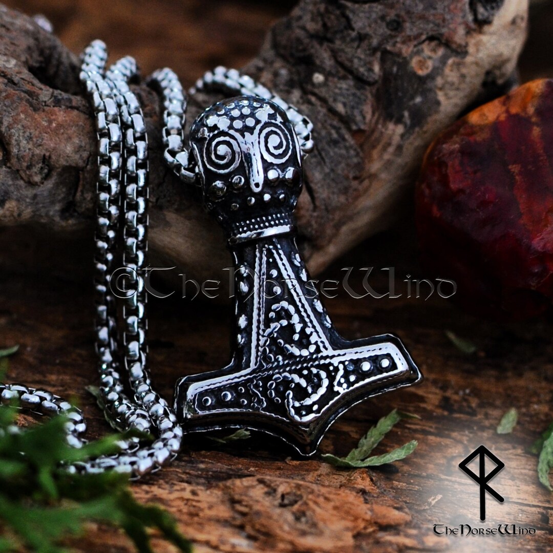 Viking Raven Thor's Hammer Necklace, Authentic Mjolnir Norse Pendant ...