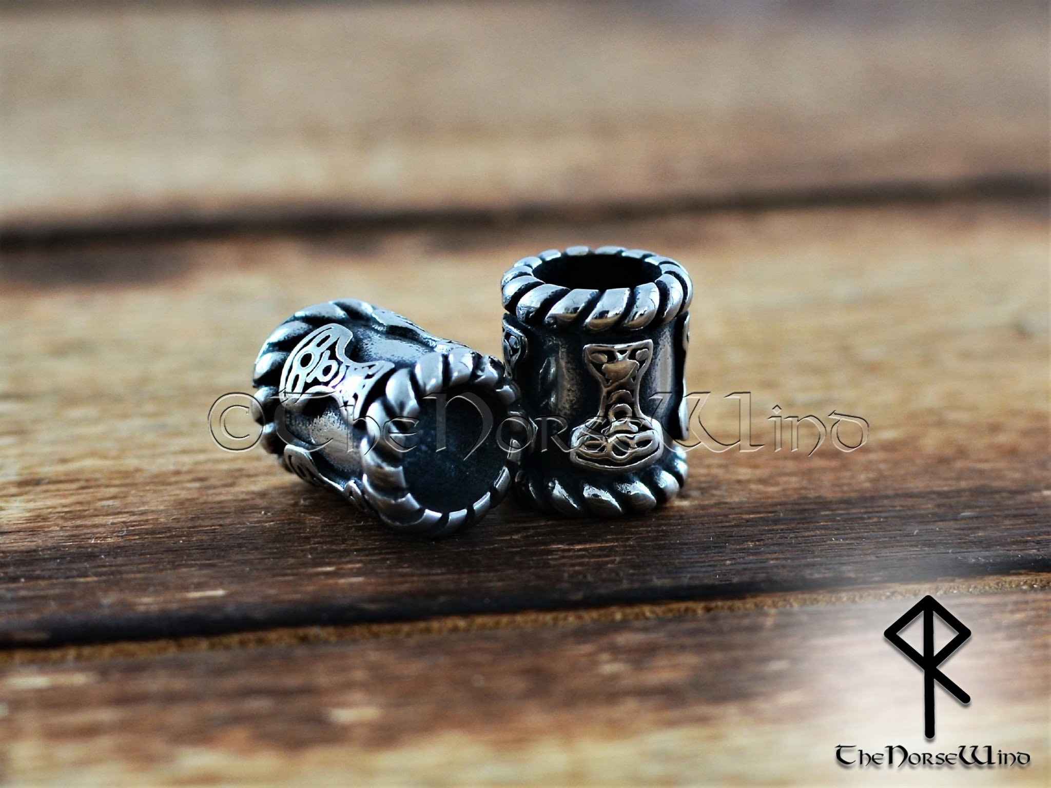 Viking Beard Beads, Large Hole Thor's Hammer Hair Rings, Mjolnir Celtic ...