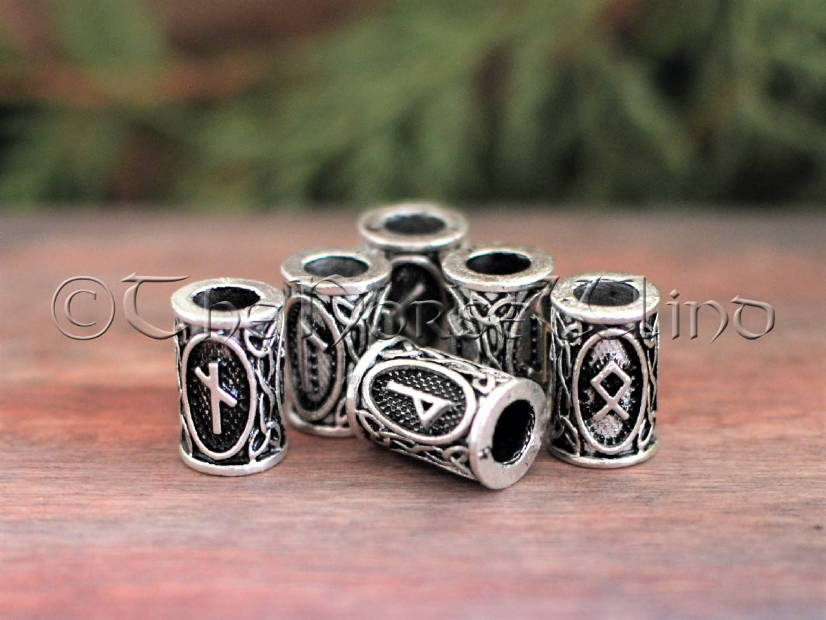 Viking Runes Beard Beads, Silver Futhark Rune Hair Bead / Beard Ring ...
