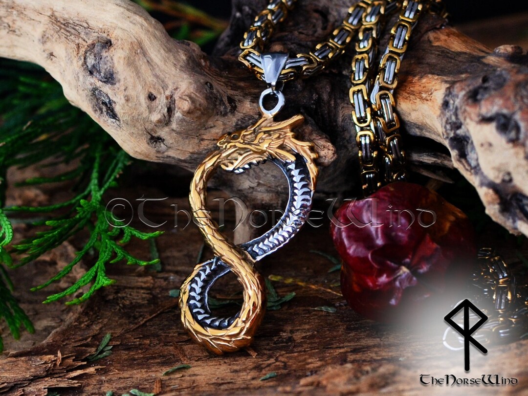 Viking Ouroboros Infinity Dragon Pendant, Midgard Serpent Necklace in ...