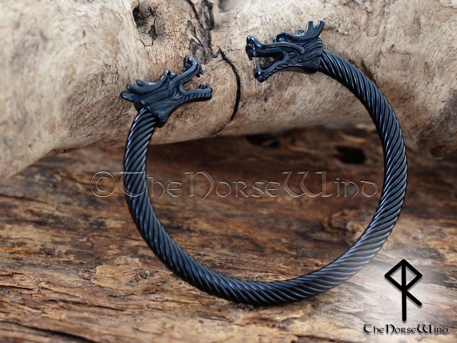 Viking Bracelet Nidhogg Dragon Head Torc, Black Stainless Steel Viking ...