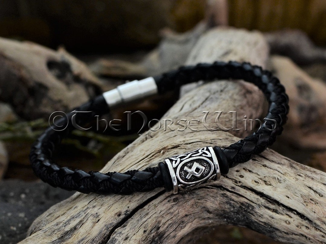 Personalized Viking Rune Bracelet Leather Wristband With Futhark Rune ...