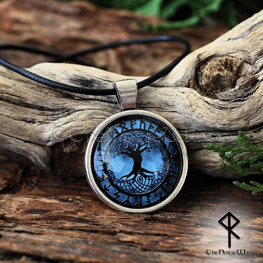Yggdrasil Viking Necklace Norse Tree of Life Amulet With Runes Circle ...