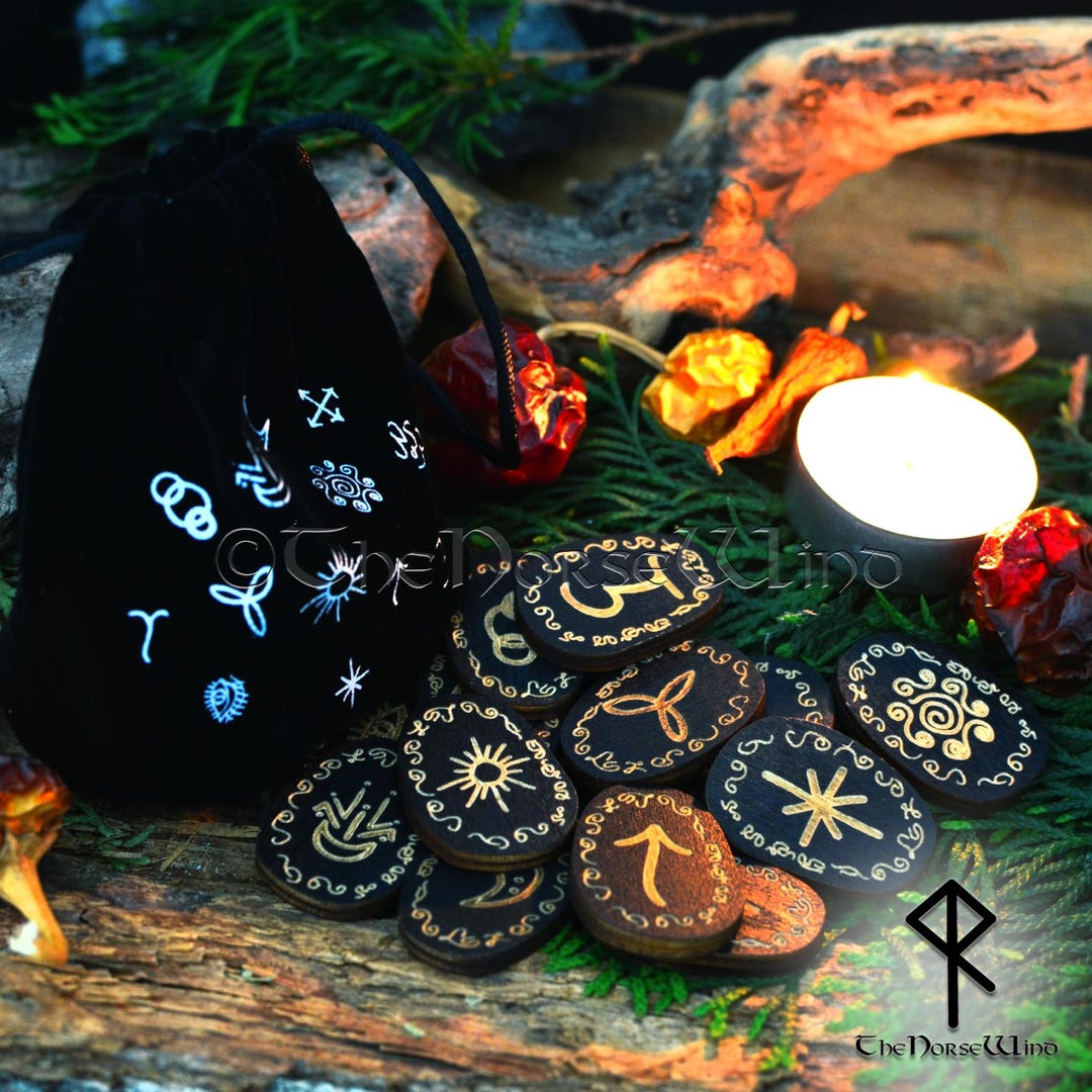 Witches Runes Set 13 Wooden Wicca Runes With Pouch and Rune Meanings ...