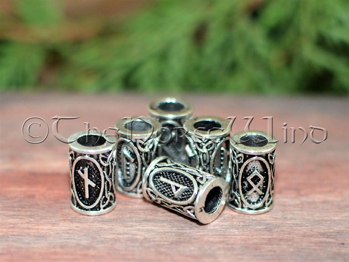 Viking Runes Beard Beads, Silver Futhark Rune Hair Bead / Beard Ring ...