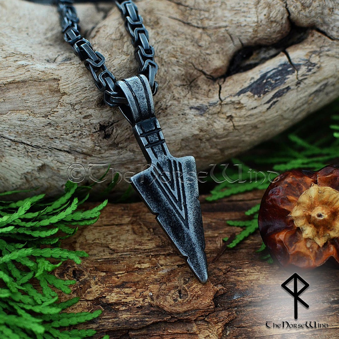 Gungnir Viking Necklace, Odin's Spear Head Pendant in Gunmetal/silver ...
