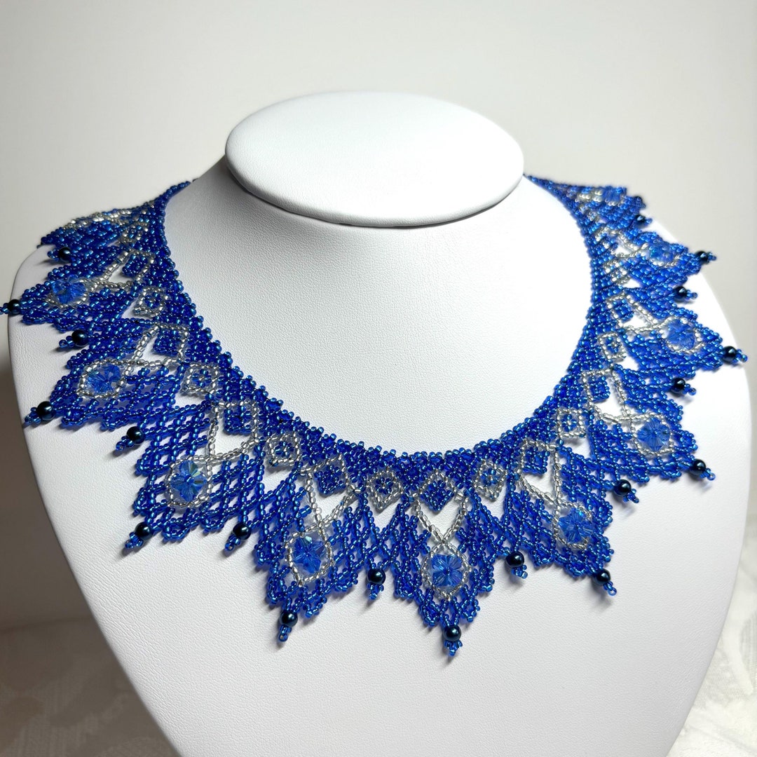 Traditional Ukrainian Periwinkle Blue Beaded Necklace Sylyanka, Hand ...