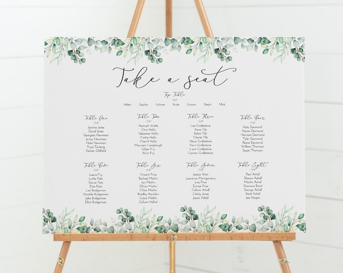 Eucalyptus Wedding Table Plan Cards - Personalised Printed - Eucalyptus ...