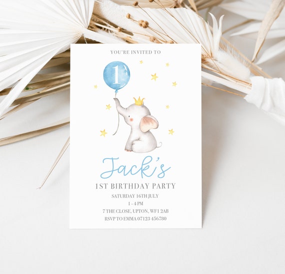 Blue Elephant Party Invitations Personalised Birthday - Etsy