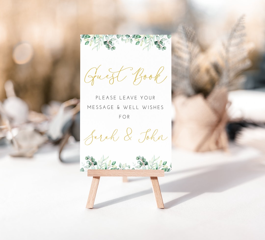 Eucalyptus Gold - Wedding Table Signs - Personalise With Any Text - A5 ...
