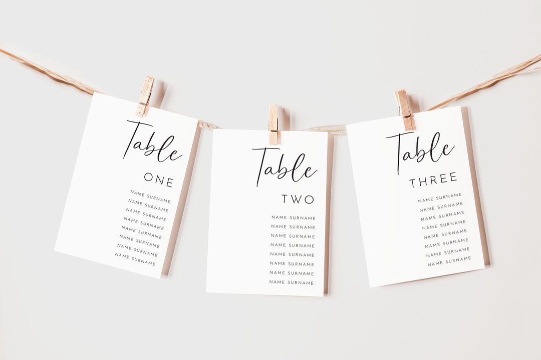 Wedding Seating Plan Cards - Seating Chart - Modern Minimalist Design ...