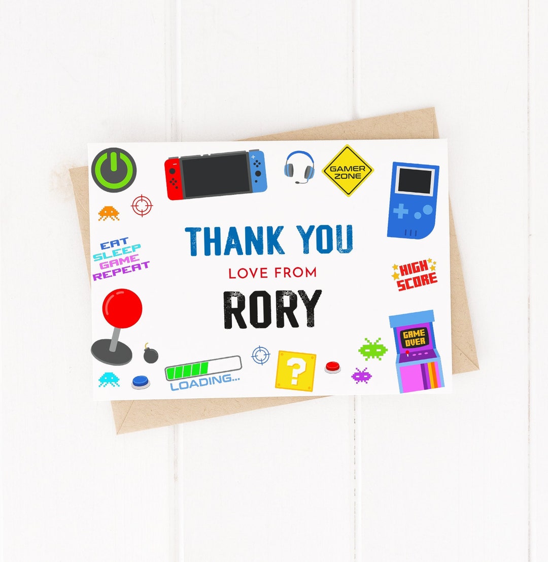 Gamer Personalised Birthday Thank You Cards With Envelopes Gaming ...